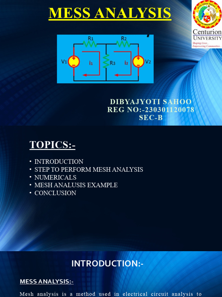 BEE Mesh Analysis Presentation | PDF | Electrical Network | Network Analysis (Electrical Circuits)