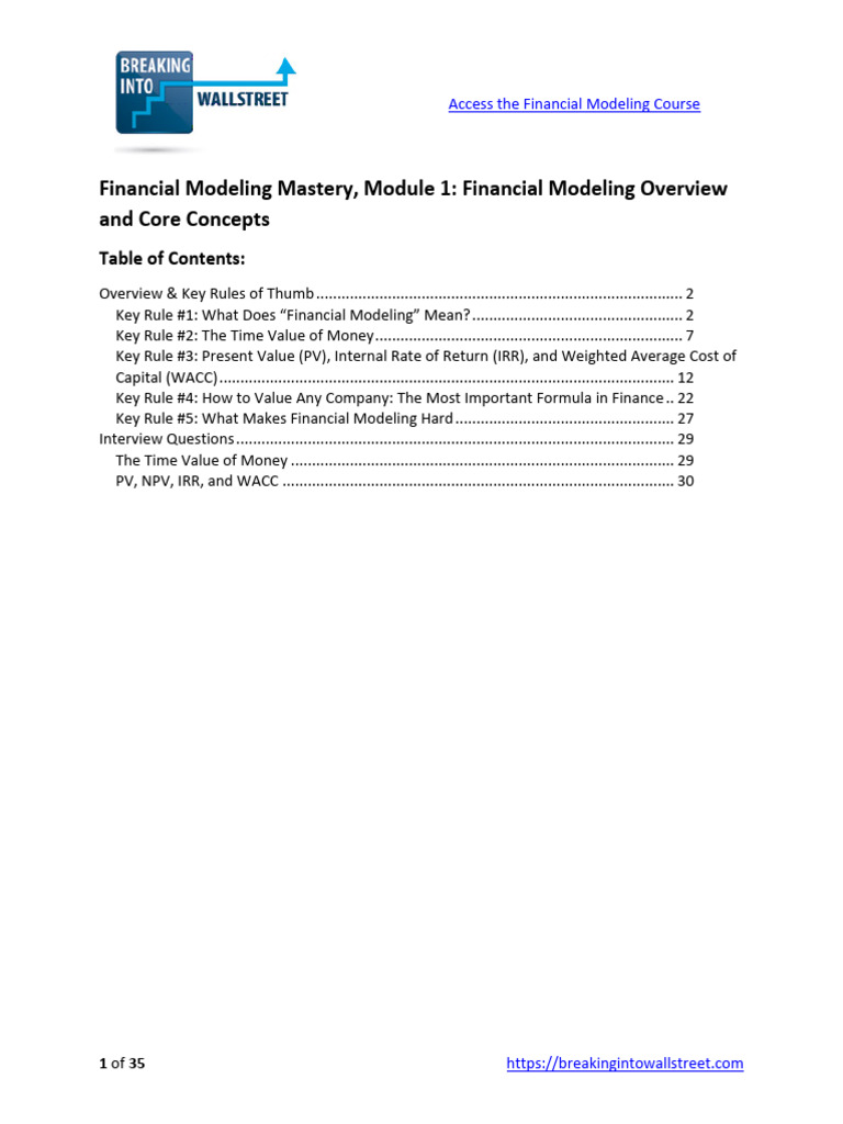 01 Modeling Core Concepts Guide | PDF | Internal Rate Of Return | Net ... 01 Modeling Core Concepts Guide | PDF | Internal Rate Of Return | Net ...