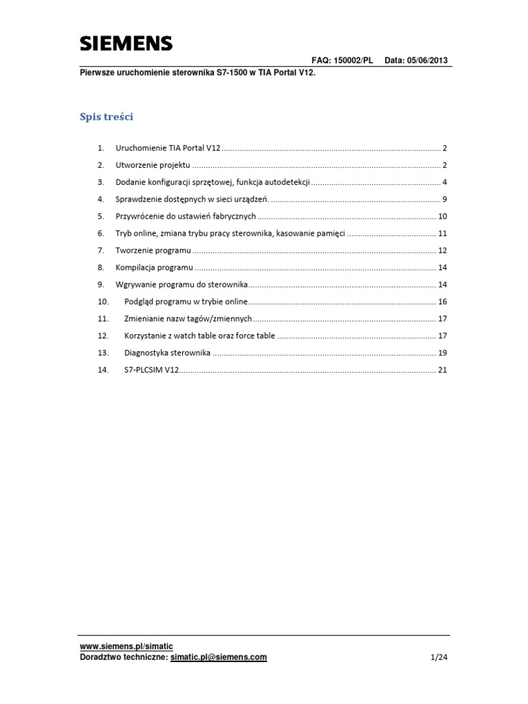 Faq S7 1500 Pierwszy Projekt Na S7 1500 W Tia Portal V12 Pdf