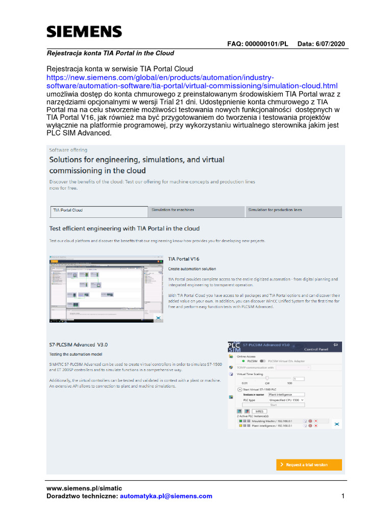 Rejestracja Konta TIA Portal in The Cloud | PDF