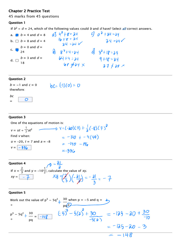 Answer Checking of Expression and Formulae Chapter 2 Test | PDF