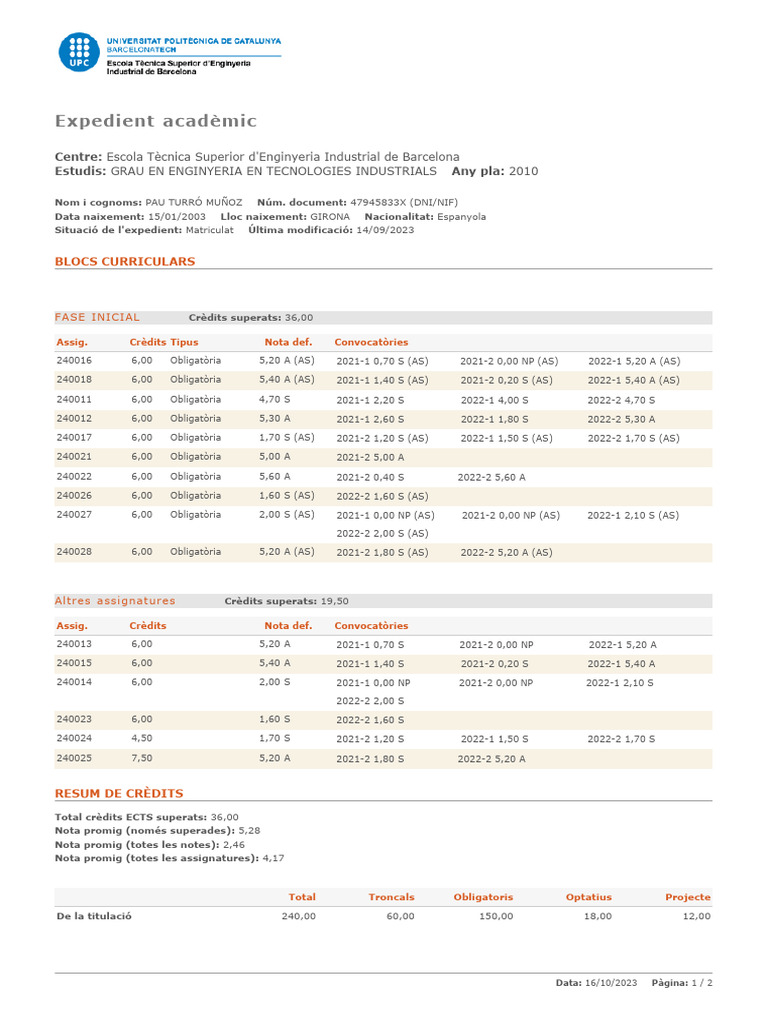 Expedient Estudiant | PDF