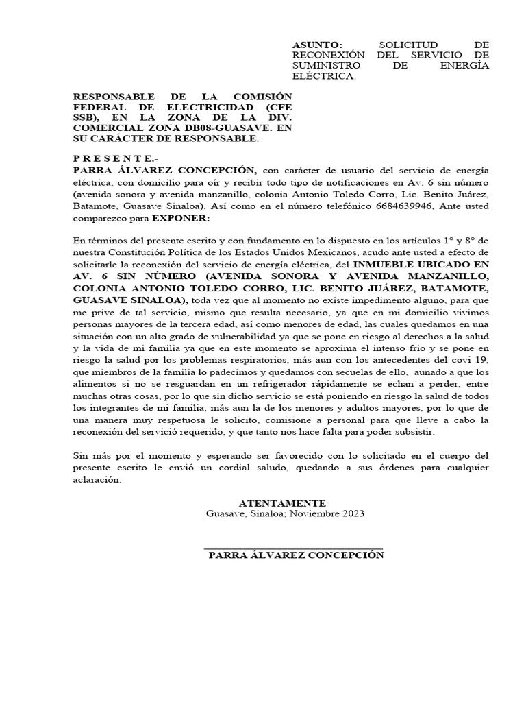 ESCRITO CFE GUASAVE S. | PDF