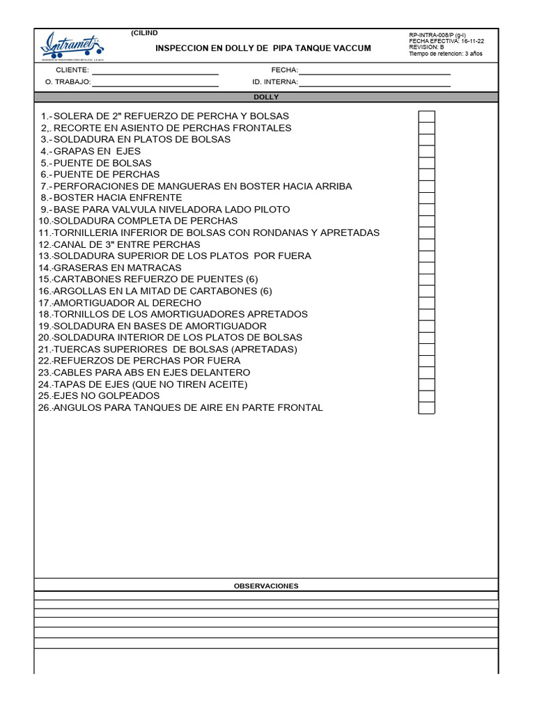 Check List Pipas Vaccum | PDF