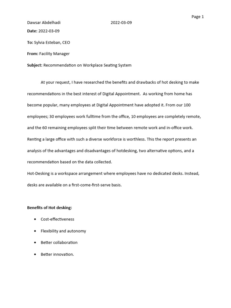 Recommendation Report. Dawsar Abdehadi | PDF