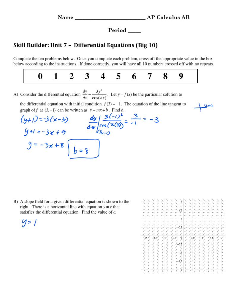 Unit 7 Review (Big 10 Activity) | PDF | Ordinary Differential Equation ...