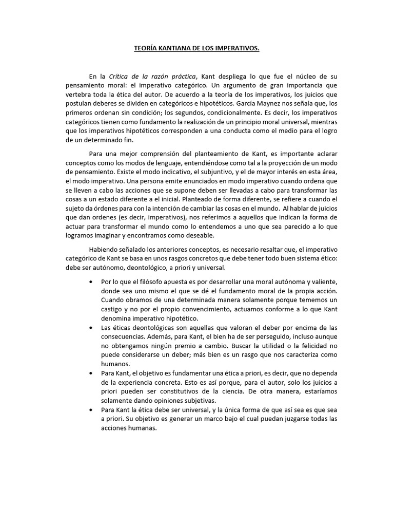 Teoría Kantiana de Los Imperativos. | PDF