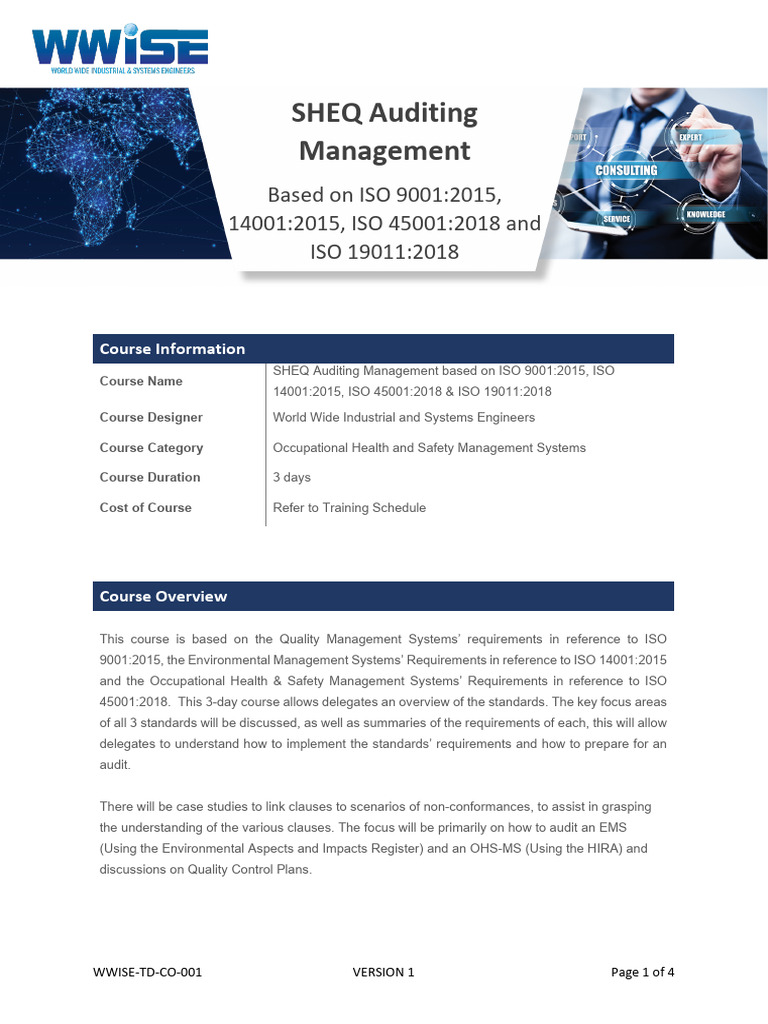 SHEQ Auditing Course Overview | PDF | Iso 9000 | Audit