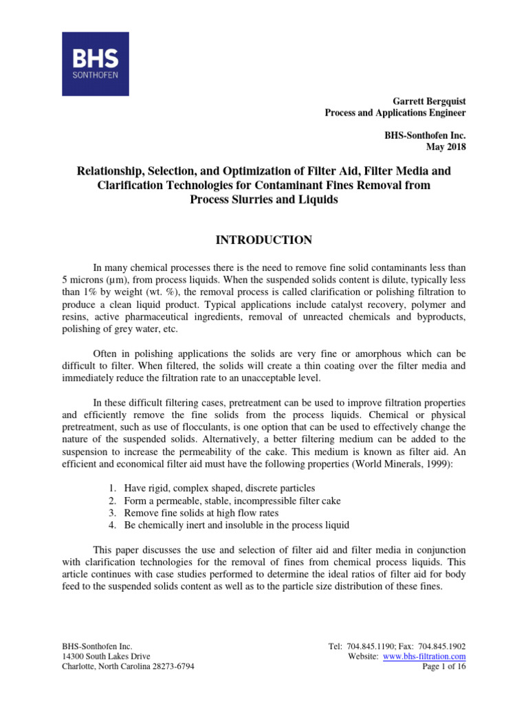 Relationship of Filter Aid and Filter Media With Clarification ...