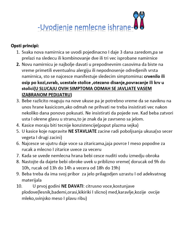 POCETNI PLAN UVODJENJA NEMLECNE ISHRANE 5+ (Mesecni) | PDF