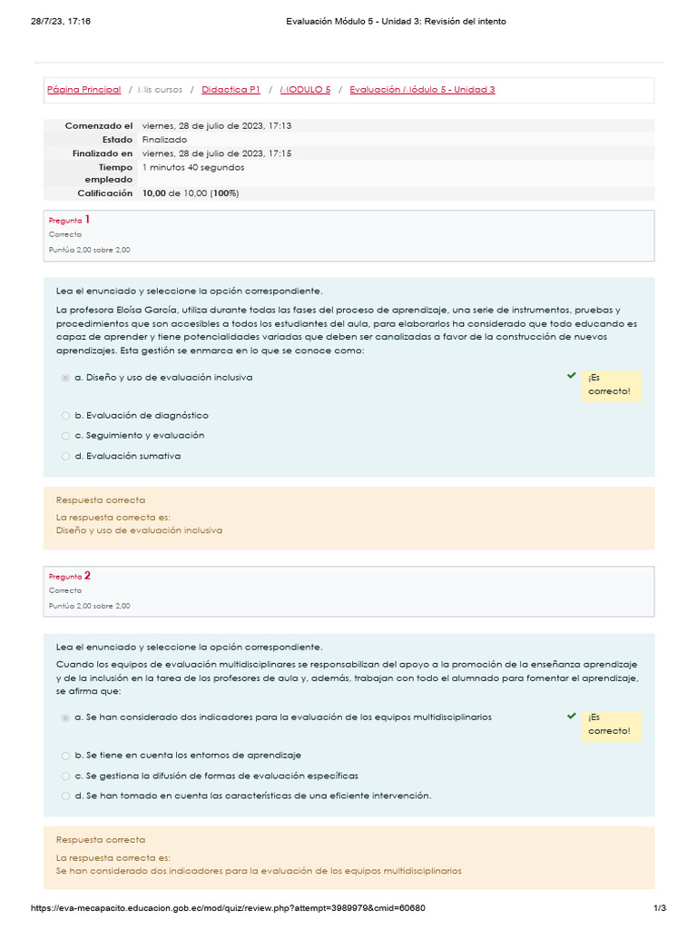 Evaluación Módulo 5 - Unidad 3 | PDF | Evaluación | Enseñando