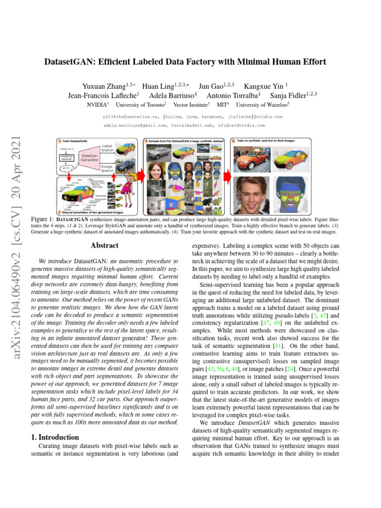 Datasetgan: Efficient Labeled Data Factory With Minimal Human Effort | PDF | Teaching Methods ...