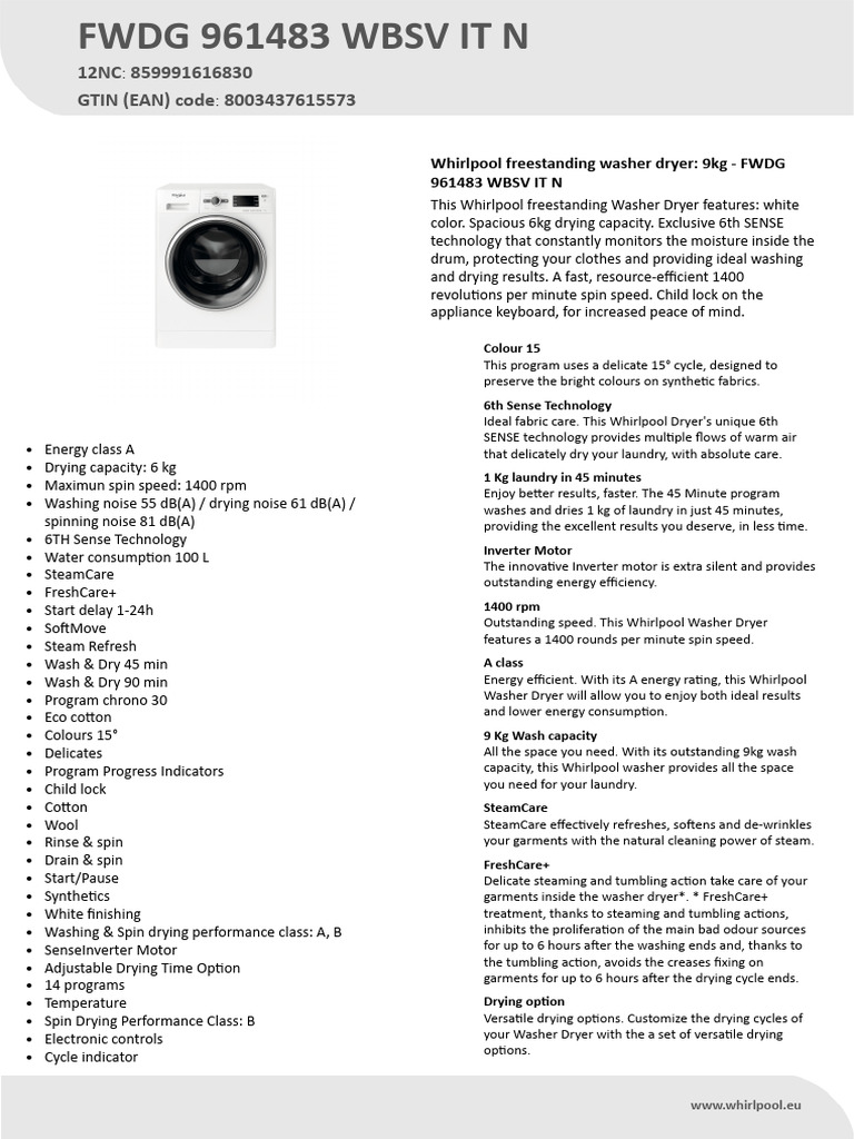 PR 859991616830 en | PDF | Washing Machine | Clothes Dryer