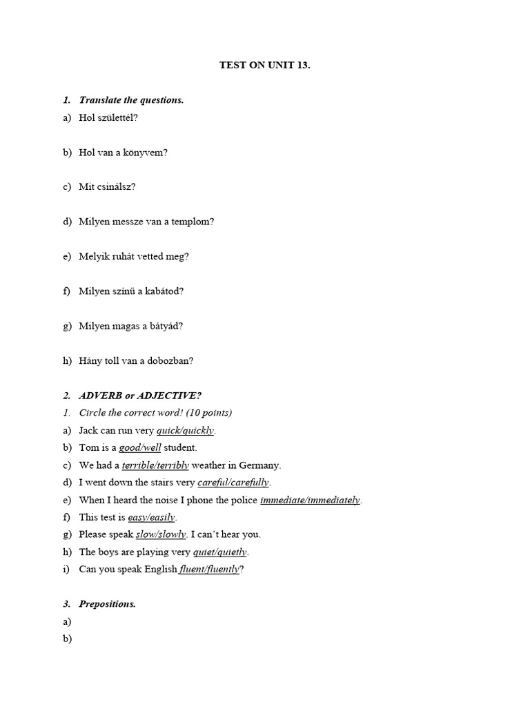 Unit 13 English Test Worksheet | PDF | Language Arts & Discipline