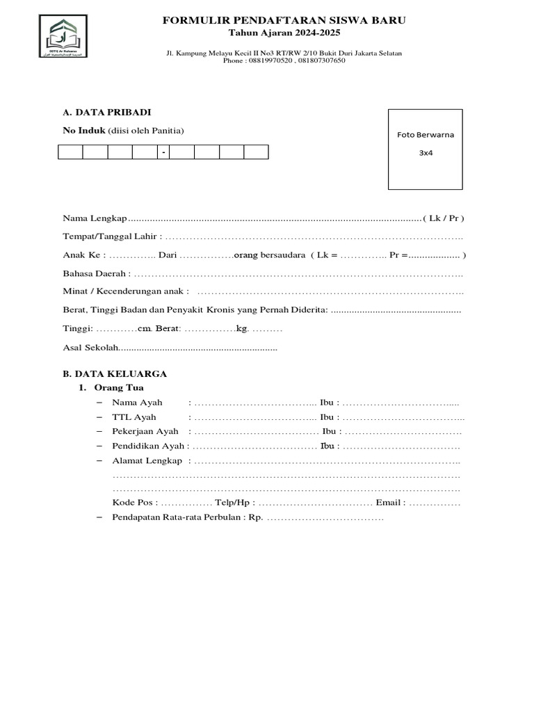 Pendaftaran Siswa Baru SDTQ Ar Ruhama | PDF