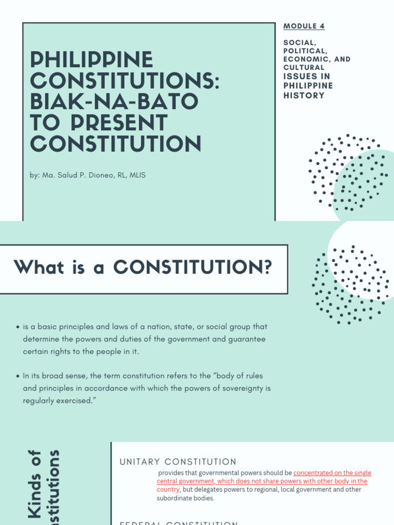 Philippine Constitutions Overview | PDF | Monarchy | Heads Of State