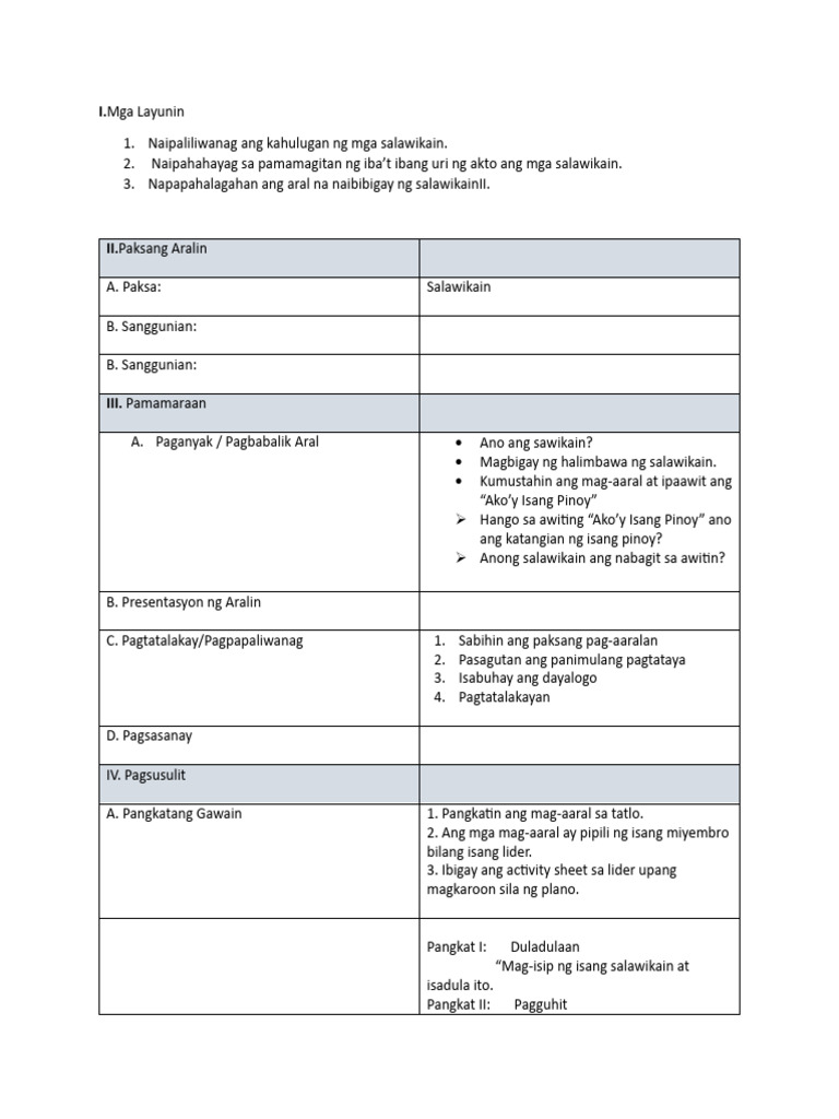 SALAWIKAIN Lesson Plan | PDF