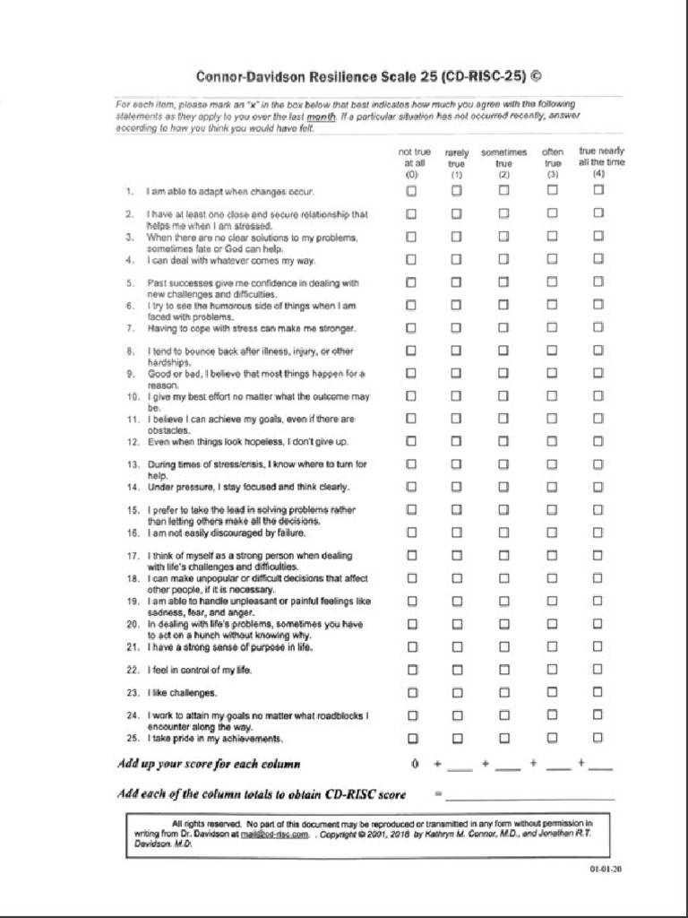 Connor-Davidson Resilience Scale 25 | PDF