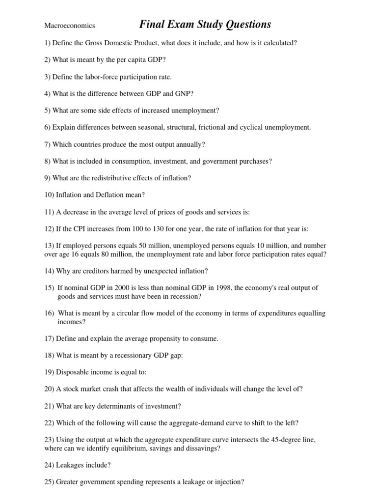 Macroeconomics Final Exam Study Guide | PDF | Money Supply | Fiscal ...