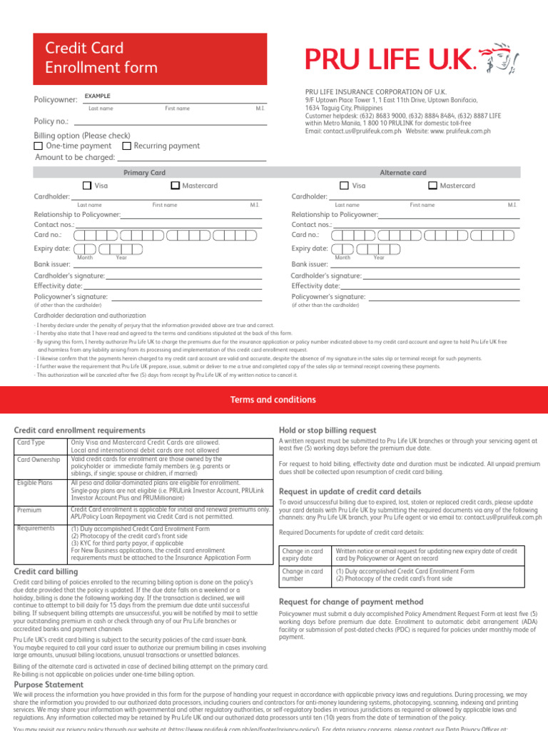 PRU UK CC Enrollment Form | PDF