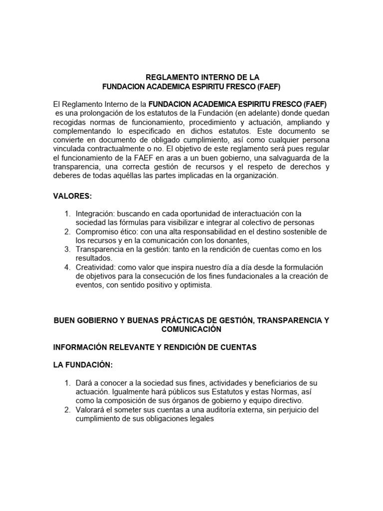 Reglamento Interno Faef | PDF
