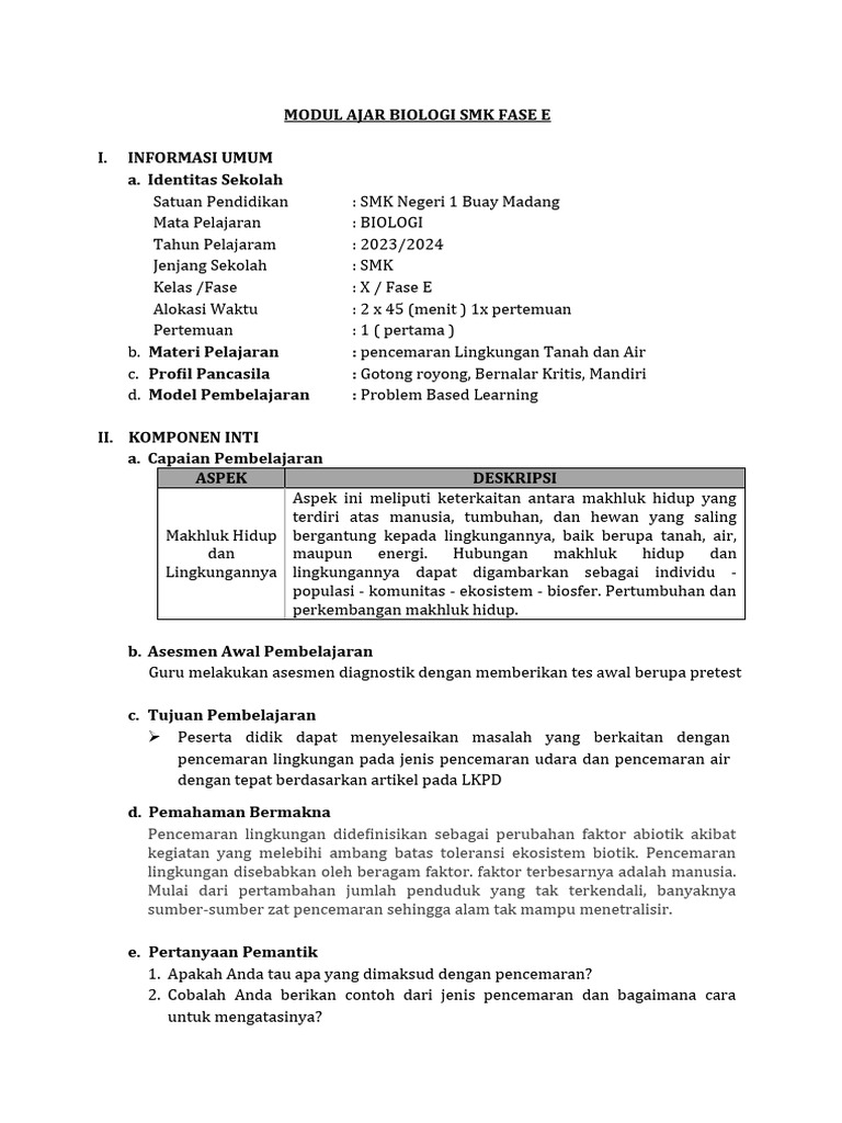 MODUL AJAR SMK PPL 1 | PDF