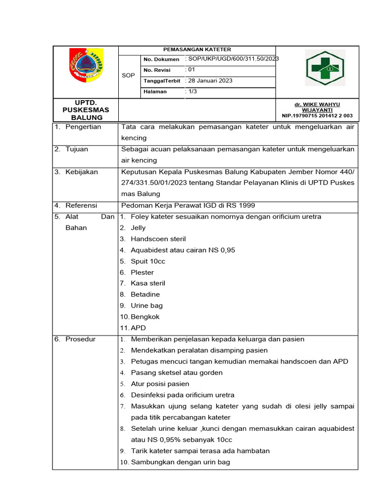 64.SOP PEMASANGAN KATETER (1) (Repaired) | PDF