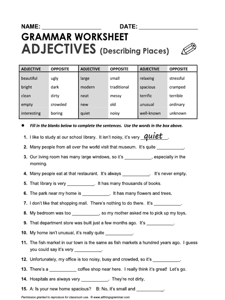 Adjectives - Describing Places | PDF