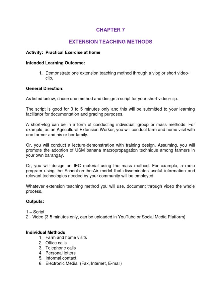 CHAPTER 7 Extension Teaching Method Practical Exercise | PDF