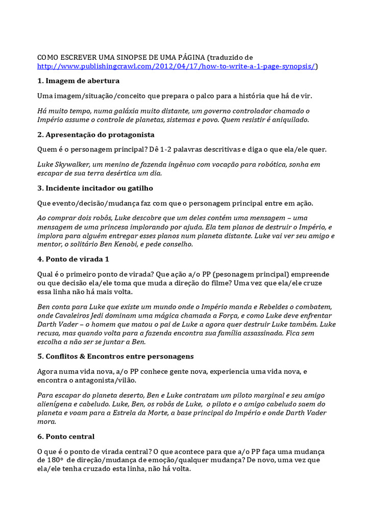 Como Escrever Uma Sinopse de Uma Pagina | PDF