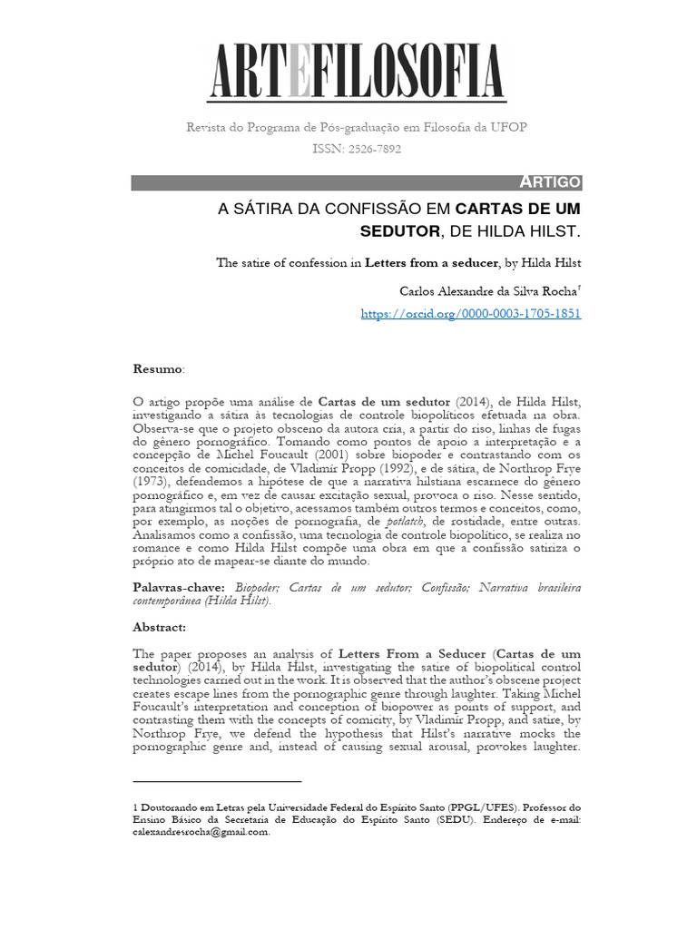 ARTIGO A Sátira Da Confissão em Cartas de Um Sedutor, de Hilda Hilst | PDF | Michel Foucault ...
