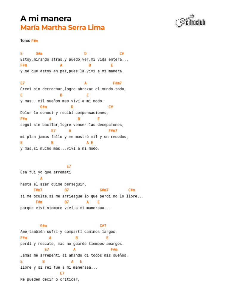 A MI MANERA, Maria Marta Serra Lima - Acordes | PDF
