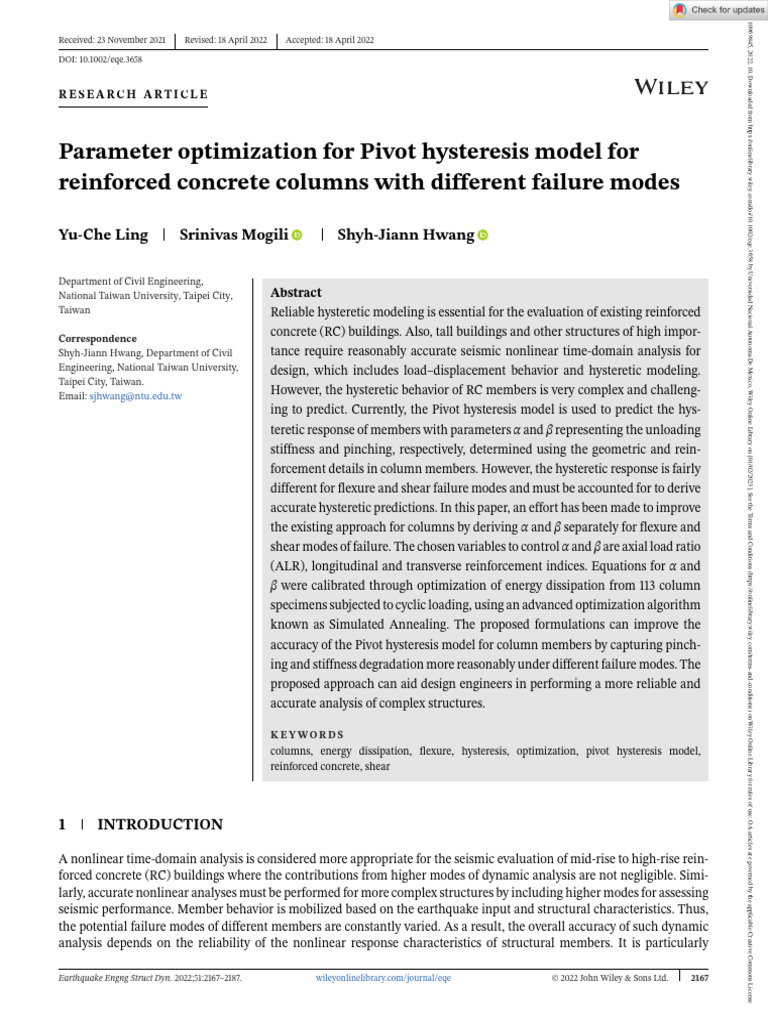 Earthq Engng Struct Dyn - 2022 - Ling - Parameter Optimization For ... Earthq Engng Struct Dyn - 2022 - Ling - Parameter Optimization For ...