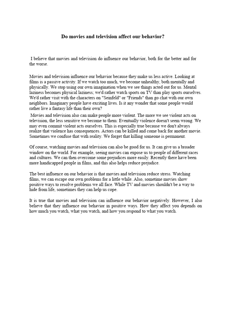 Essay "Do Movies and Television Affect Our Behavior" | PDF