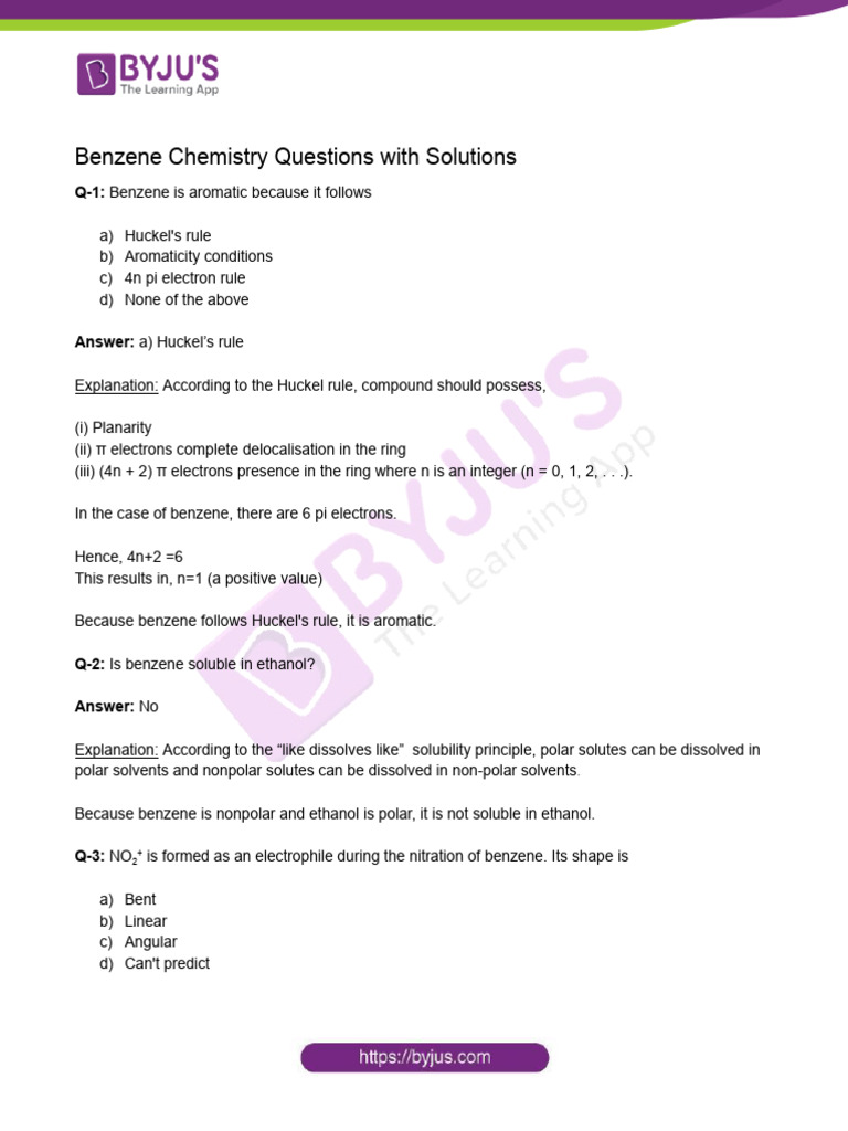 Benzene Chemistry Questions With Solutions - Docx 1 | PDF