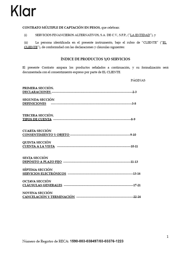 Klar Contrato Cuenta | PDF | Bancos | Teléfonos móviles