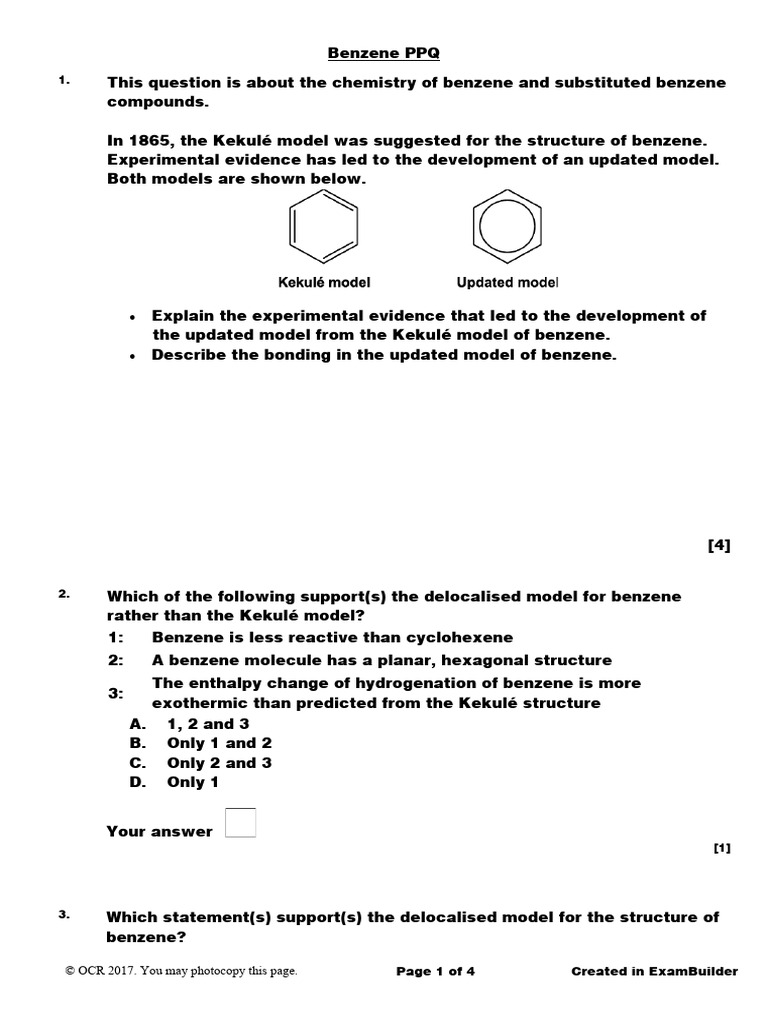 Benzene Homework Questions | PDF | Benzene | Aromaticity