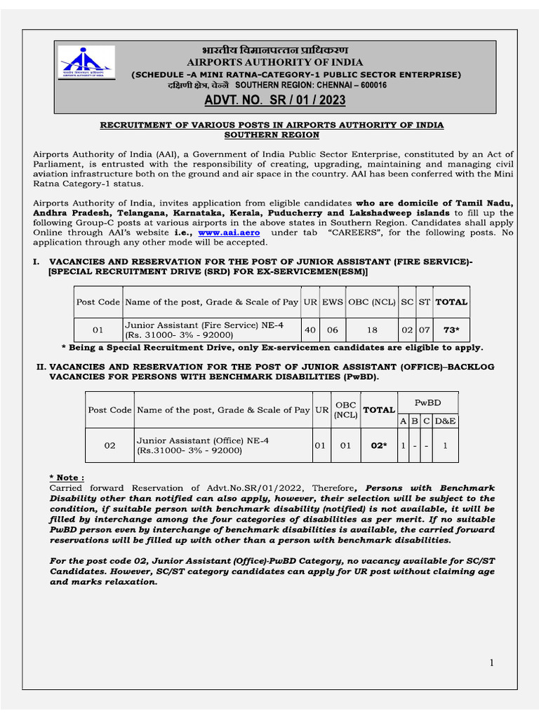Aai Junior Assistant Posts 2 | PDF