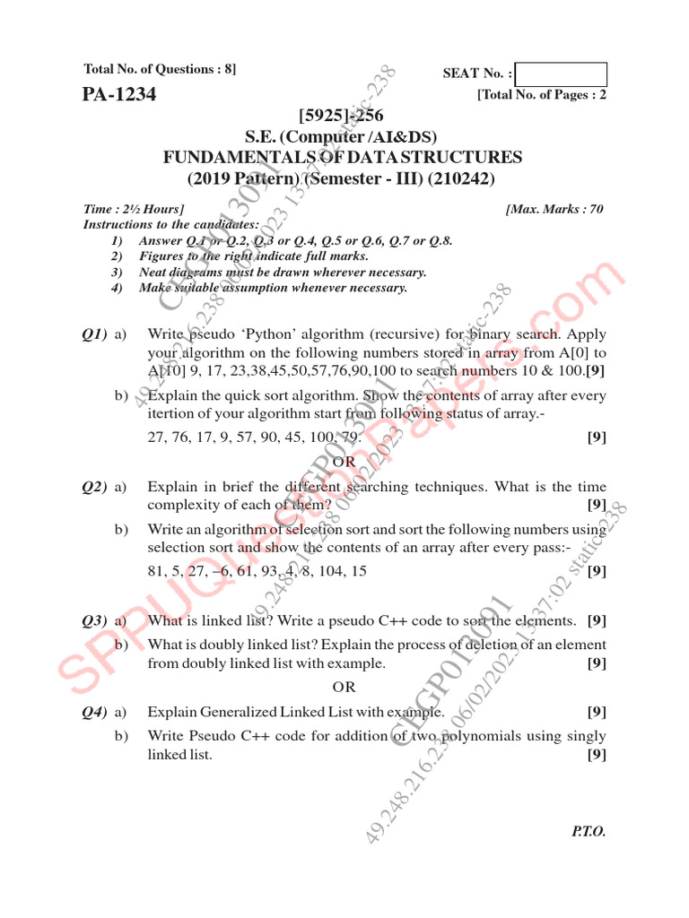 Be - Computer Engineering - Semester 3 - 2022 - November - Fundamentals of Data Structures ...