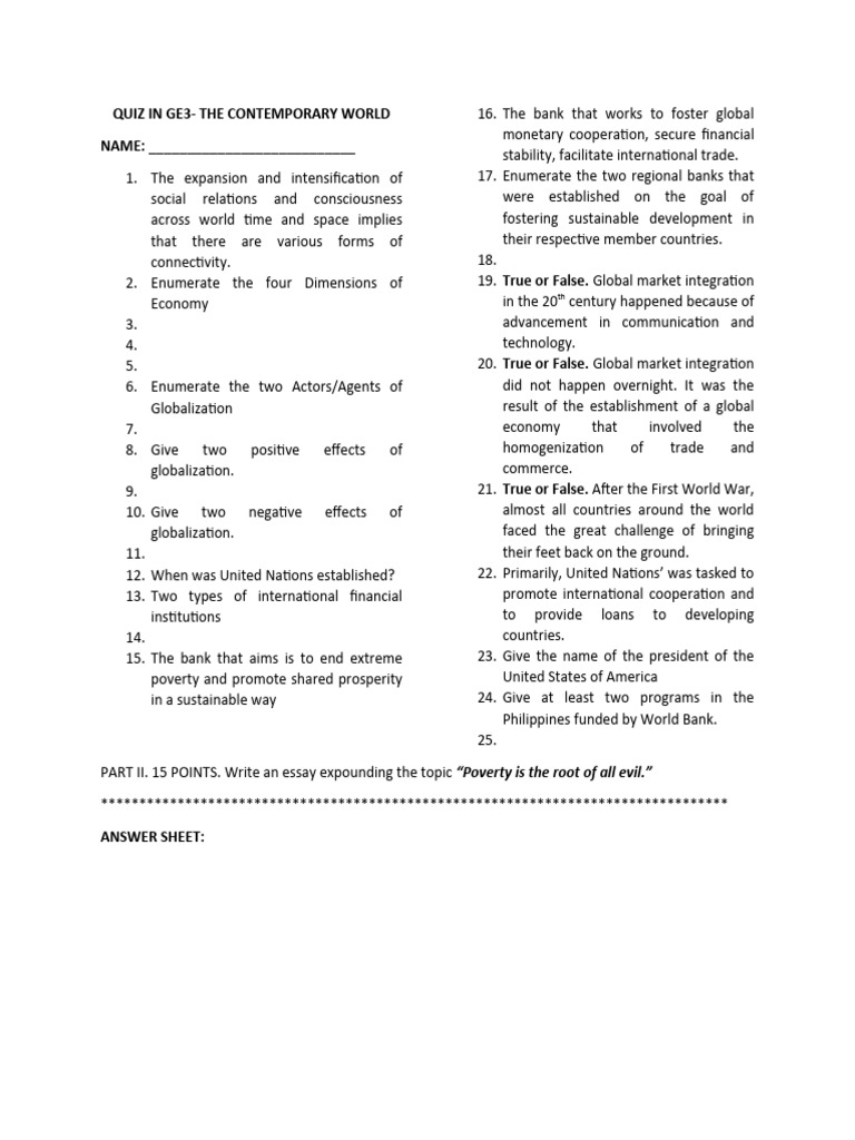Quiz # 1 | PDF | Globalization | Sustainability