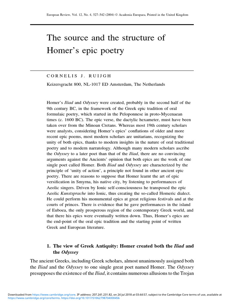 The Source and The Structure of Homers Epic Poetry | PDF | Homer | Odyssey