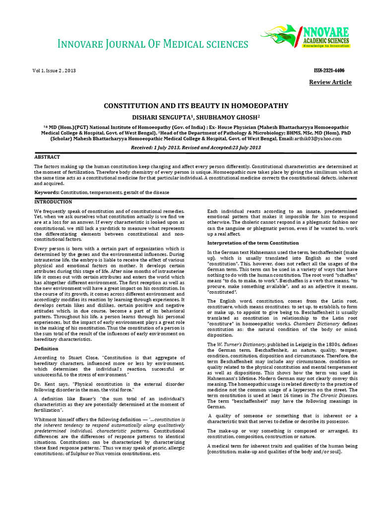 Constitution and Its Beauty in Homeopathy | PDF | Ayurveda | Homeopathy