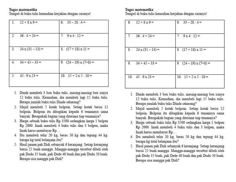 Latihan Kelas 4 Math | PDF