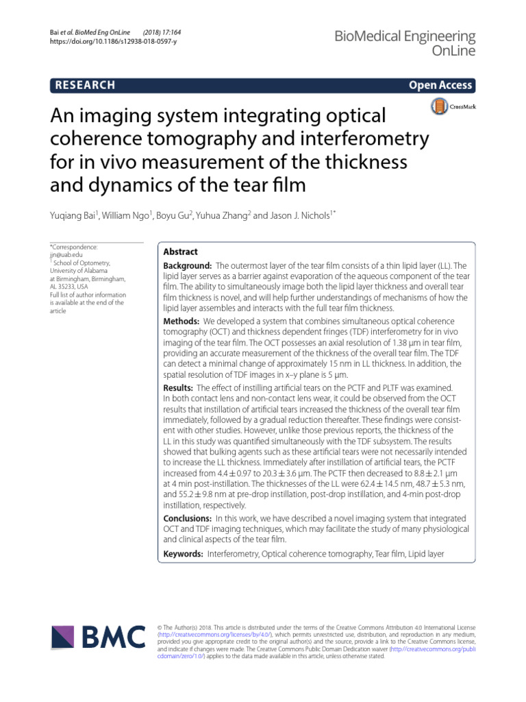 An Imaging System Integrating Optical Coherence Tomography and Interferometry For in Vivo ...