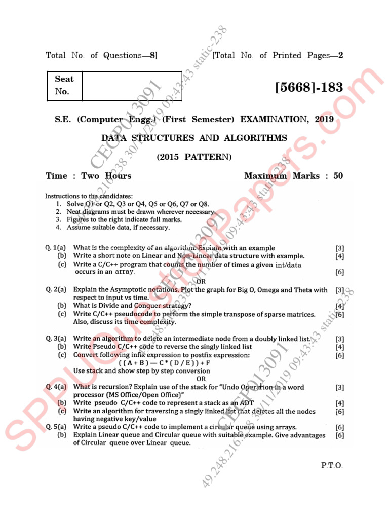 Be - Computer Engineering - Semester 3 - 2019 - November - Data Structures and Algorithms Dsa ...