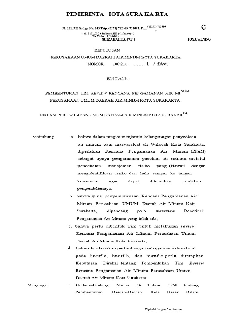 Pembentukan Tim Review RPAM Surakarta | PDF