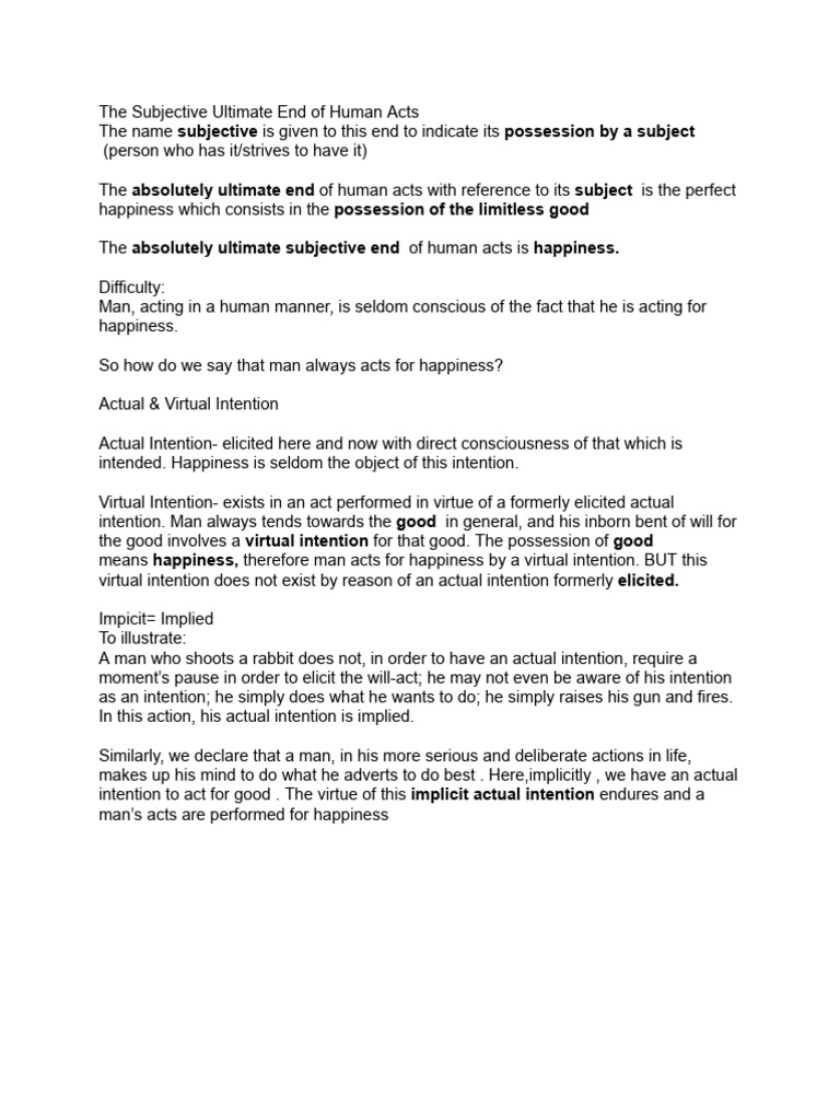 The Subjective Ultimate End of Human Acts | PDF | Career & Growth ...