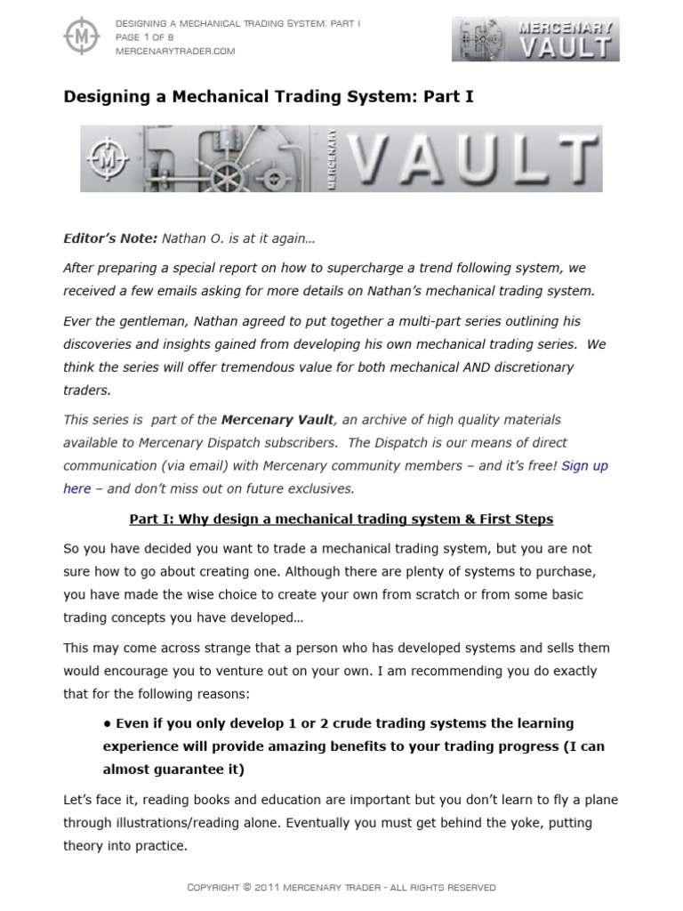 Designing a Mechanical Trading System Part I | PDF