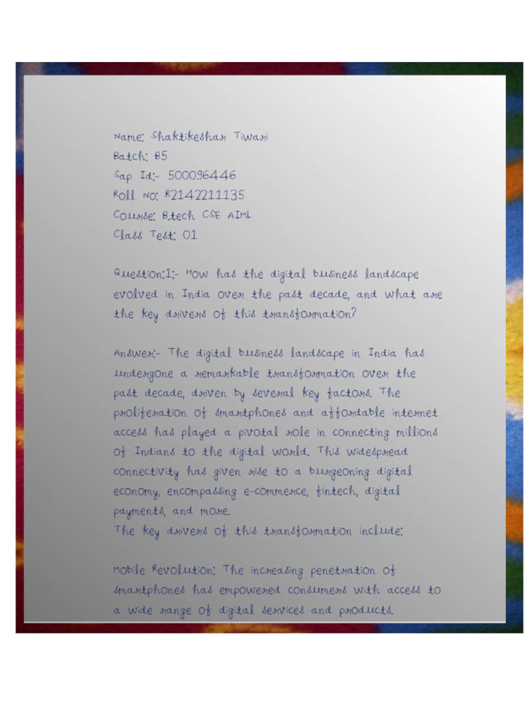 Digital Business Model Class Test 01 by Shaktikeshar Tiwari | PDF