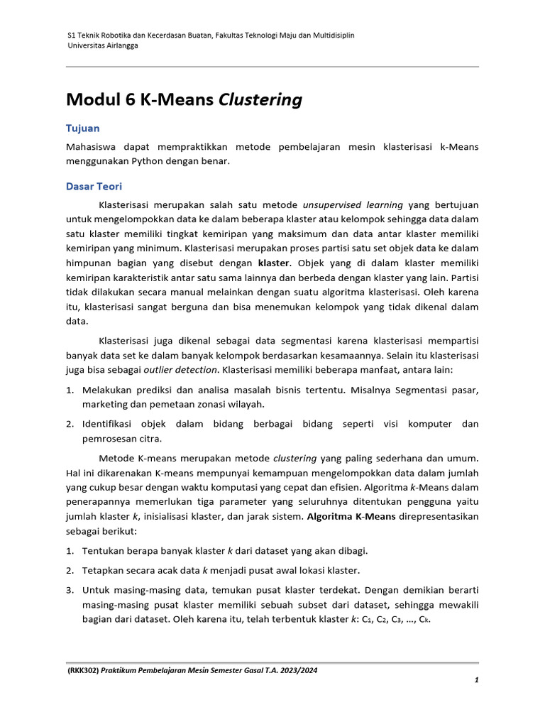 Modul Praktikum K-Means Unair | PDF